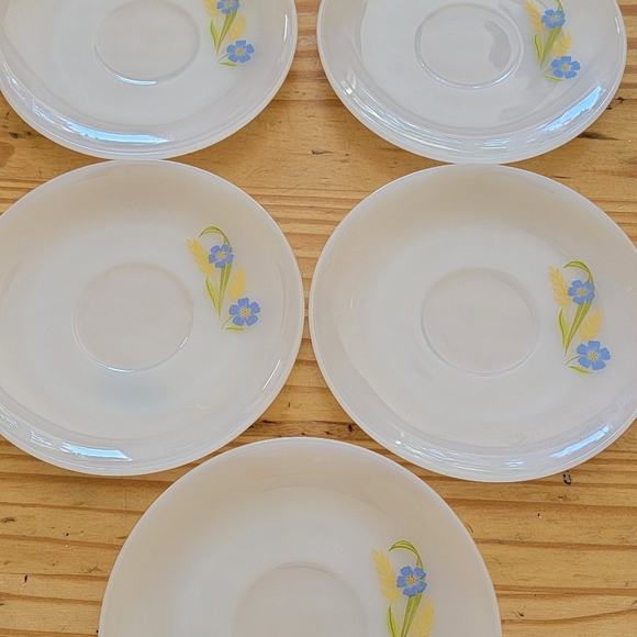 Fire King | Dining | Fire King Blue Gold Floral Pattern 5 Saucers ...